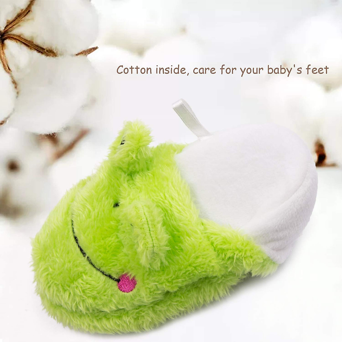 Effeltch Toddler Girls Fuzzy Slippers Unicorn Tie Dye Fluffy Sandals Cartoon Cute Warm Cozy Plush Slip on Kids House Slippers (Green Frog, 5)