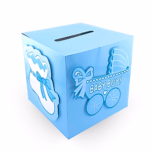 Tytroy Baby Shower Wishing Well Card Box Cute Decoration Rattle Pretty Keepsake Carriage (Blue)