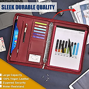 Linaxbong Padfolio Portfolio Business Binders—3 Ring Binders，Secure Zippered Closure，Resume padfolio Business Organizer—Pu Leather Padfolio Portfolio Binders for Men & Women(WR)