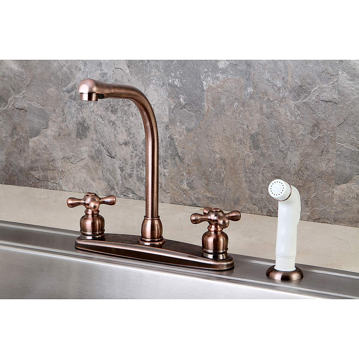 Kingston Brass KB716AX Victorian 8" Centerset Kitchen Faucet, Antique Copper