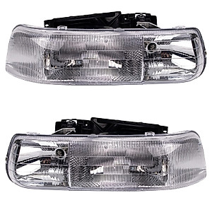 TRQ HLA95294 (2 Piece) OE Factory Style Replacement Headlights Assembly Set Driver and Passenger Side Compatible with 1999-2002 Chevrolet Silverado 1500 2500 01-02 Silverado 3500 00-06 Suburban Tahoe