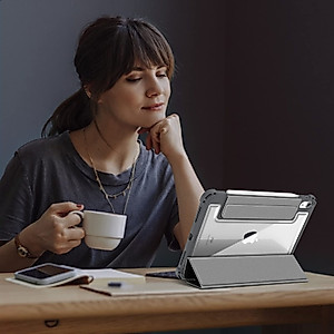 Fintie Hybrid Rugged Case for iPad Air 11-inch M2 (2024), iPad Air 5th / 4th Generation (2022/2020) 10.9 Inch - Military Drop Tested Heavy Duty Clear Cover with Pencil Holder, Black