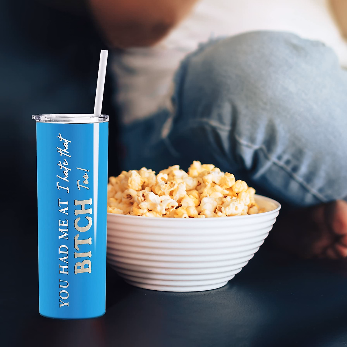 Cuptify You Had Me at I Hate That Too! Skinny Tumbler with Lid Laser Engraved on Blue 22 oz Insulated Stainless Steel Best Friend Birthday Gift For Women