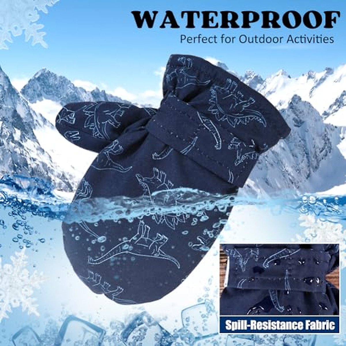 HONGTEYA Toddler Gloves Toddler Snow Mittens Waterproof Kids Warm Ski Gloves Lined Fleece Baby Winter Mittens for Toddler Boys Girls