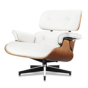 Mid Century Lounge Chair and Ottoman, Modern Chair Classic Design, Top Grain White Leather Palisander Wood, Heavy Duty Base Support for Living Room Study Lounge Office Upgraded Tall