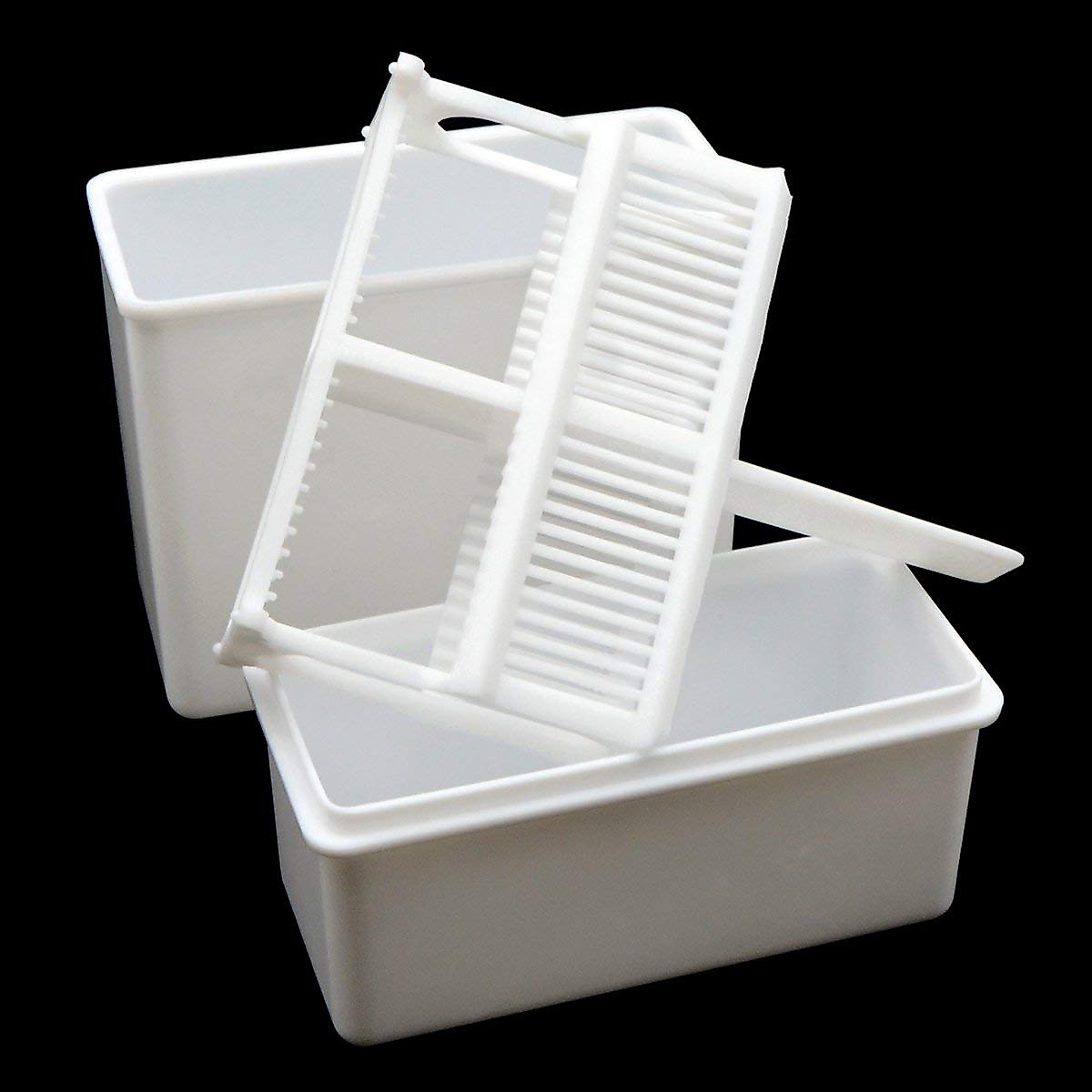 YXQ 24 Slots Microscope Slides Staining Jar Frame Rack 2-Set White Plastic Covered