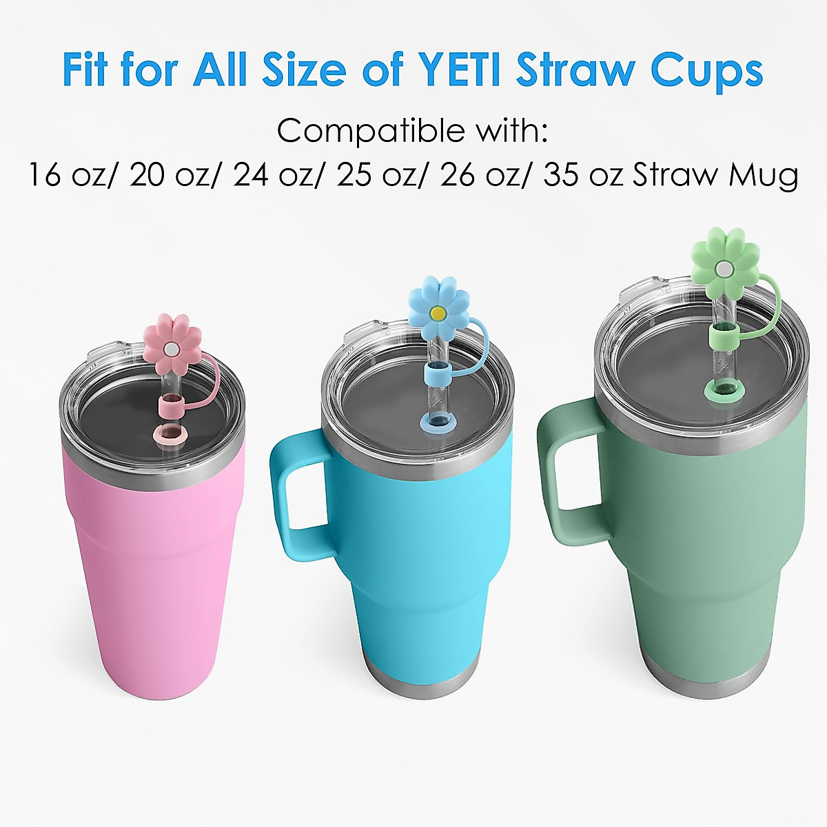 ERKOON Silicone Spill Stopper Set Compatible with YETI Straw Cup 16oz/20oz/24oz/25oz/26oz/35oz, flower yeti straw topper, Straw Protectors, Including 4 Straw Cover Topper Cap, 4 Leak Proof Stopper