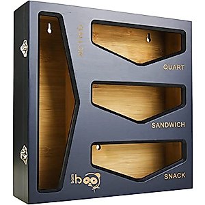 Ziplock Bag Bamboo Storage Organizer for Kitchen Drawer, Food Baggie Dispenser Box, Compatible with Quart Bag, Snack Bag, Sandwich Bag, Gallon Bag, (black)