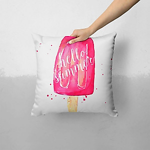 iiRov Hello Summer Popcicle - Custom Decorative Home Decor Indoor or Outdoor Throw Pillow Cover Plus Cushion Set for Sofa, Bed or Couch (Pillow CASE Cover Plus Cushion)