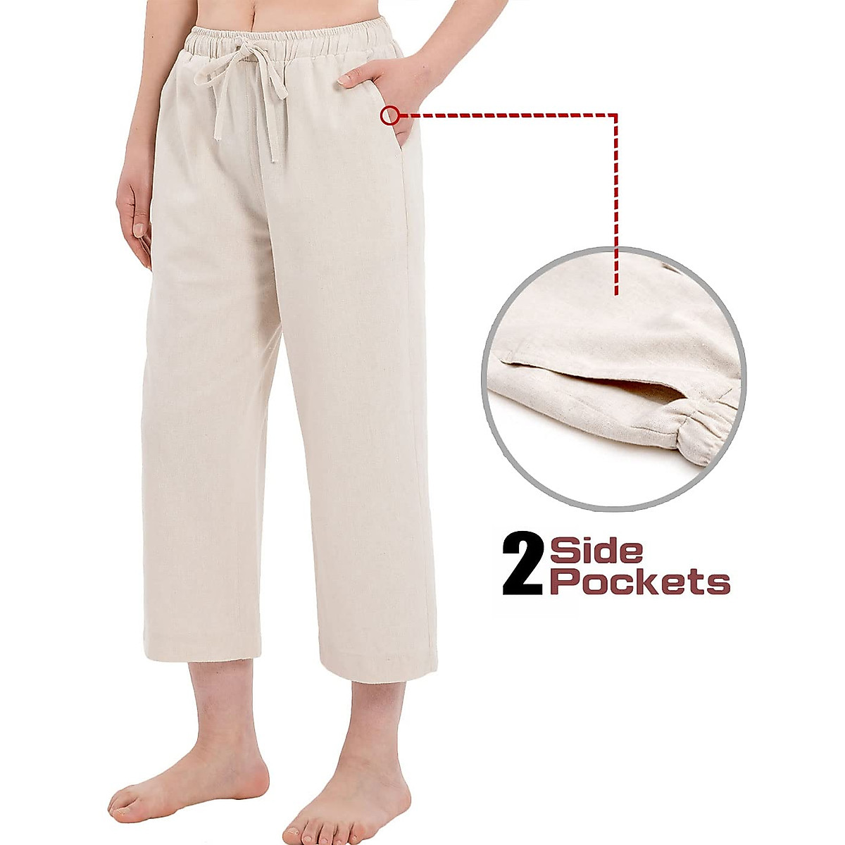 Bonnorth Womens Wide Leg Trousers for Women Golf Flowy Capri Pants for Women Boho Lounge Linen Palazzo Pants Women's Lounge Oversized Sweatpants Pants Khaki XL