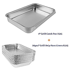 AJinTeby Catch Pan Holder 7515 with 20-Pack Drip Pan Liners Aluminum Disposable Grease Trays for Weber Genesis 1000-5500, Silver/Gold/Platinum, Genesis II Series, Platinum I/II, and Summit Grills