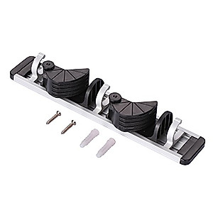 TOGU Mop and Broom Holder Wall Mounted 2 Position Storage Rack with 3 Hooks Holds up to 5 Tools Utility Weatherproof Holder for Garage Storage Systems Broom Organizer,Black