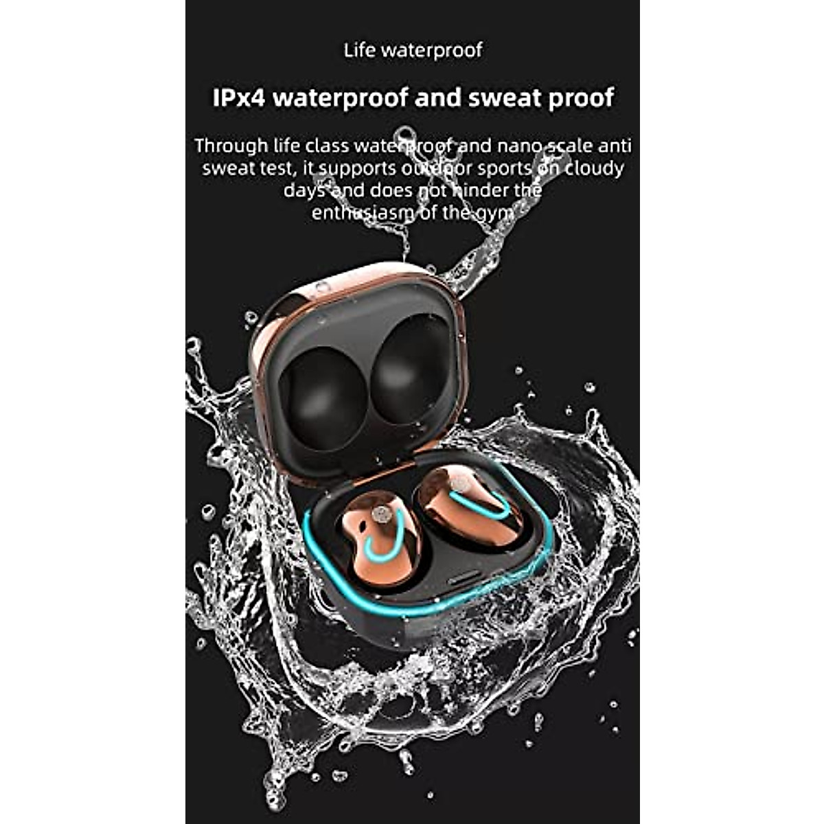 eDealz in-Ear Wireless Bluetooth 5.1 Headphones, Earbuds IPX4 Waterproof with Microphone Rechargeable Micro USB Smart LED RGB Case for Smartphones Android iOS (Rose Gold)