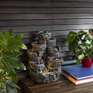 Alpine Corporation WIN1140 Cascading Fountain, 10" L x 7" W x 14" H, Gray