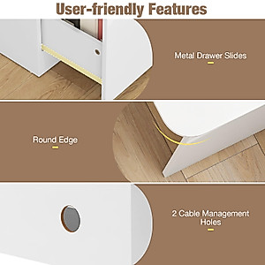 Tangkula L-Shaped Desk with 2 Storage Drawers, 59” Corner Computer Desk with File Drawer & Open Shelf, Computer Workstation with 2 Cable Management Holes, Space-Saving Executive Office Desk (White)