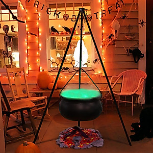 Halloween Decorations Outdoor - Halloween Party Decorations - Large Witches Cauldron on Tripod with Lights - Black Plastic Bowl Decor - Hocus Pocus Candy Bucket Decoration for Home Porch Outside