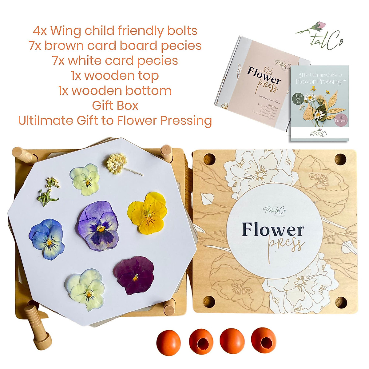 Petal Co Kid's Flower Press Kit & Leaf Press | Free EBook on Flower Pressing | Wooden Art Kit | Pressed Flower Art Kit | Gift for Kids | Flower Pressing Kit for Adults Too. Plant Press Kit.