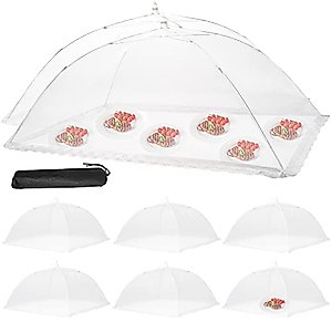 Food Cover Food Tent Set, 2 Extra Large 40"X24" and 6 Standard 17"X17" Mesh Food Covers for Outside, 8 Pack Collapsible, Reusable Pop-Up Umbrella Food Nets for Picnics, Outdoor Camping, Parties, BBQ