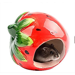 Cool Hamster House Hideout Ceramics Strawberry Shape Bed Cute Small Animal Pet Squirrel Hedgehog Chinchilla Nest Hamster Cage Accessories