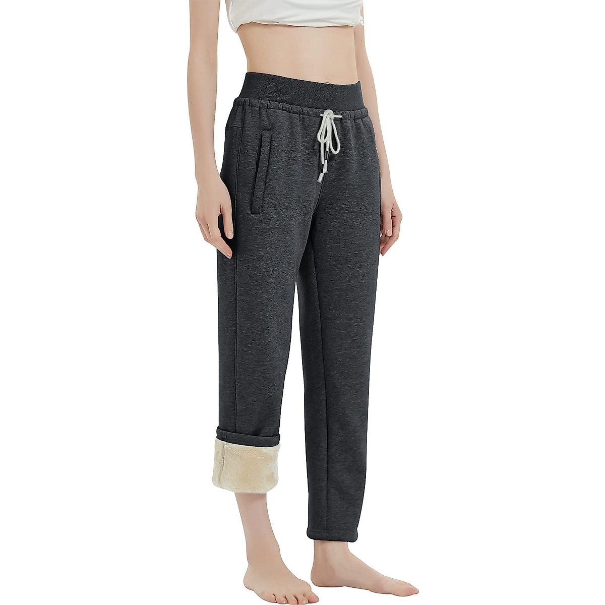 Gihuo Women's Sherpa Lined Sweatpants Winter Warm Fleece Lined Sweatpants with Pockets Fleece Jogger Pants Athletic(2# Dark Grey, X-Large)