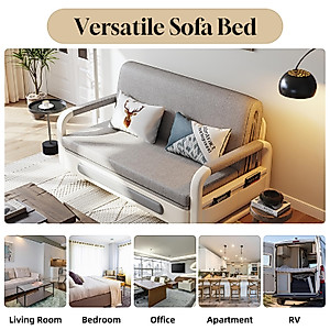 Etelifrank Put-Out Sofa Bed Futon，2-in-1 Convertible Sofa Couch with Storage，Foldable Linen Fabric Loveseat RV Sofa Bed for Small Place，Living Room，Apartment, Lounge(60''Lx34.25''Wx37.4''H)