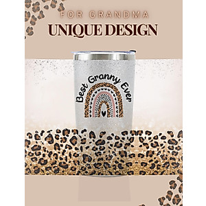 Onebttl Granny Gifts from Granddaughter, Grandson, Insulated Stainless Steel Wine Tumbler with Lid and Straw, for Grandma on Mother's Day, Birthday, Christmas, Best Granny Ever, Glitter Silver, 20 oz