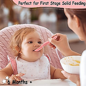 Baby Spoons Self Feeding 6 Months - 7 Pack Silicone First Stage Infant Training Spoons, Baby Led Weaning Untensils for Toddlers, BPA-Free Rainbow Chewable Teething Spoons for Kids - Dishwasher Safe
