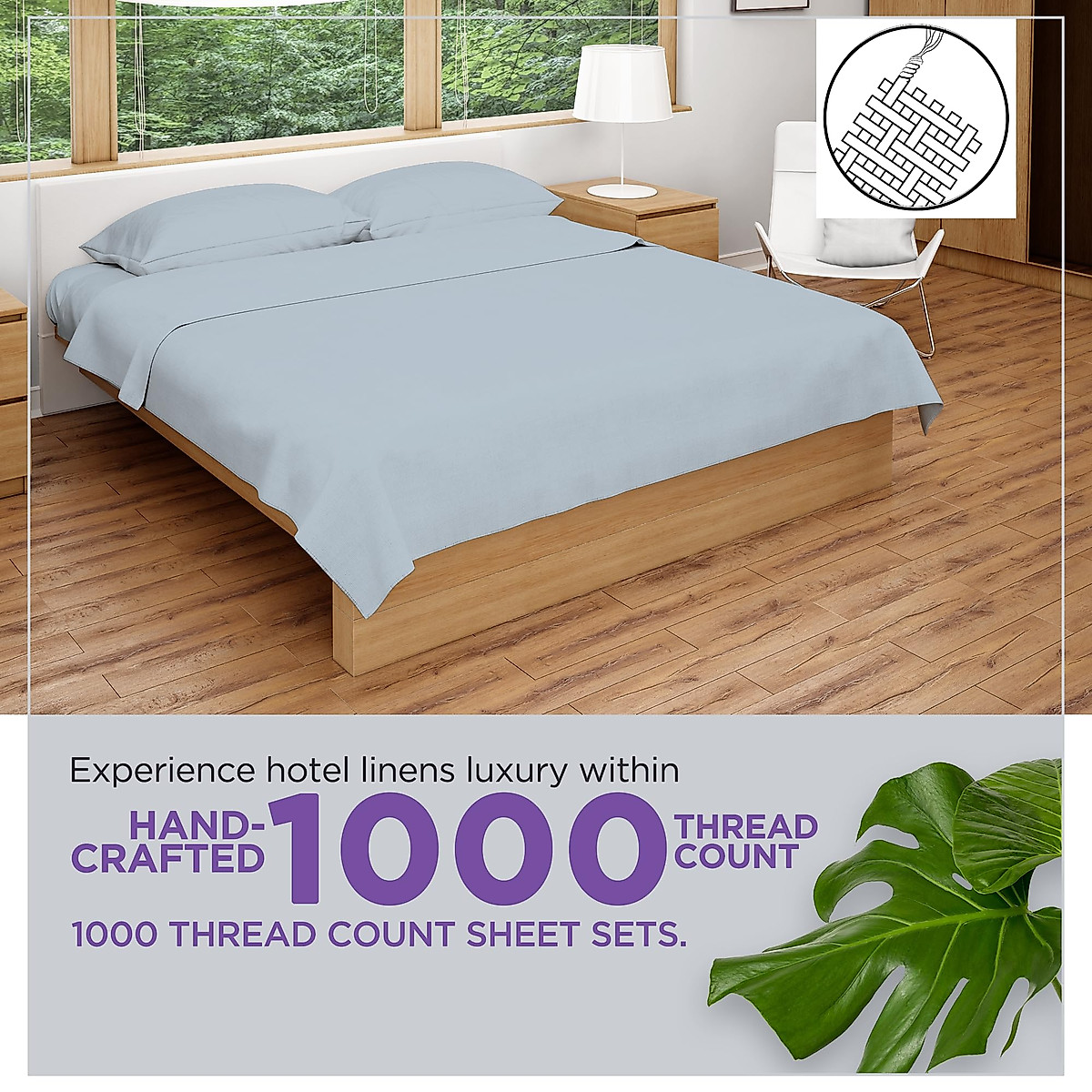 CharlottelyHues Luxury 100% Egyptian Cotton Bed Sheets - 1000 Thread Count 4-Piece King Sheets Set, Long Staple Cotton Bedding Sheets, Sateen Weave, Hotel Sheets, Fits Upto 18" Mattress - Sky Blue