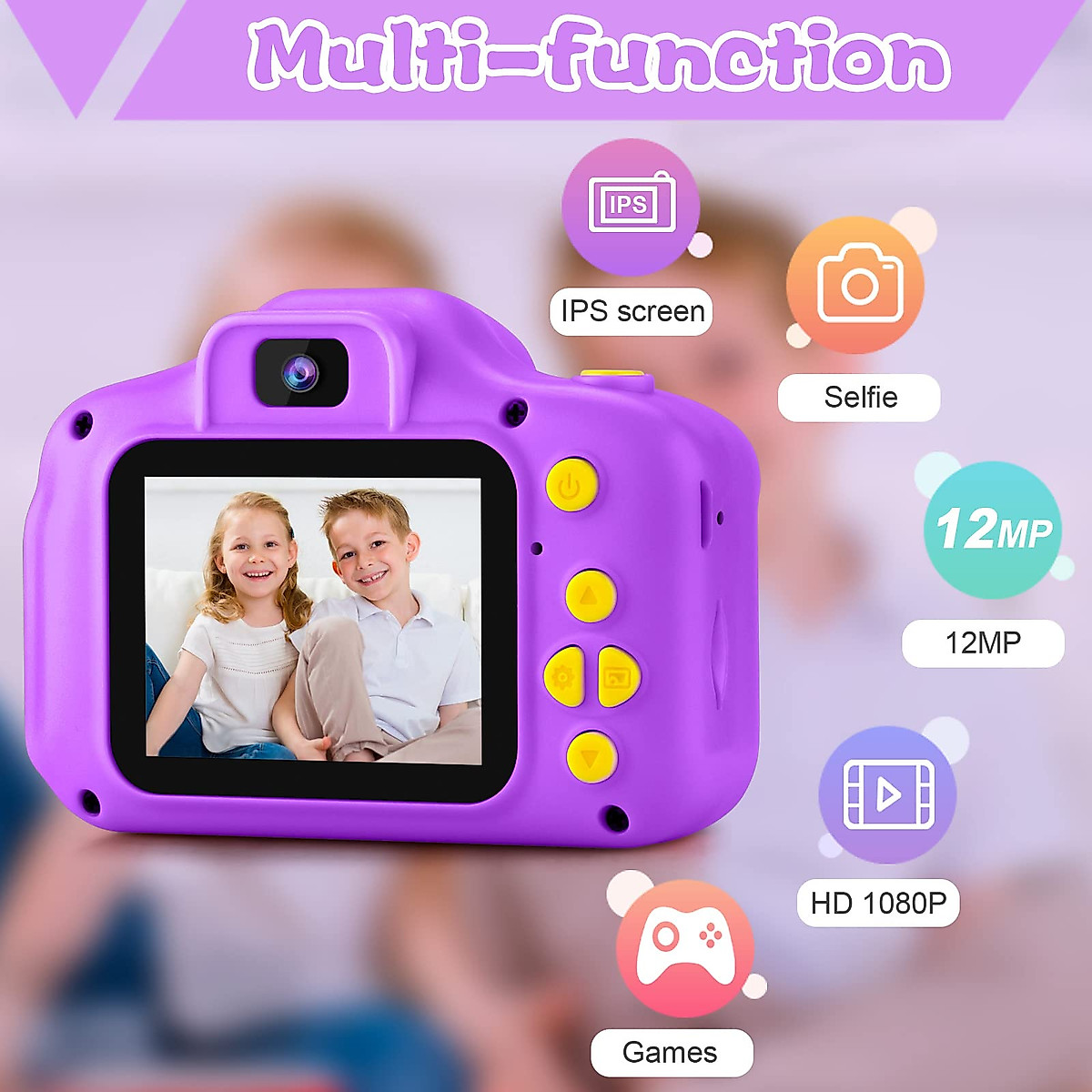 PROGRACE K1 Kids Digital Camera, Purple with 32GB Card, Unisex