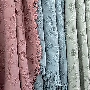 Sofila 100% Cotton Rustic Throw Blanket with Fringe Farmhouse Soft Warm for Sofa Bed Couch Decorative, 50 x 65 Inches, Aqua Blue