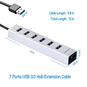 USB Hub 7 Port USB Expander, ADOOMA Multiport USB 3.0 Desk Data Hub Extender Adapter for PC Laptop PS5 Aluminum Grey