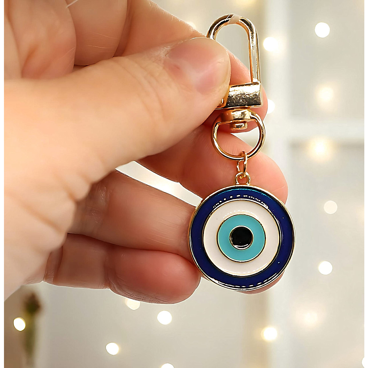 MyfavoriteK Shining Enamel Evil Eye Keychain for Women Protection Good Luck Charms Key Chain for Car Keys Holder Bag Purse (Blue)