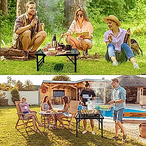 ALZEROOE Metal Camping Picnic FoldingTable, Portable Grill BBQ Side Table- Lightweight, Compact & Height Adjustable Collapsible Patio Outdoor Table