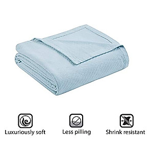 Madison Park Liquid Cotton Luxury Blanket Premium Soft Cozy 100% Ring Spun Cotton For Bed , Couch or Sofa, Twin, Light Blue