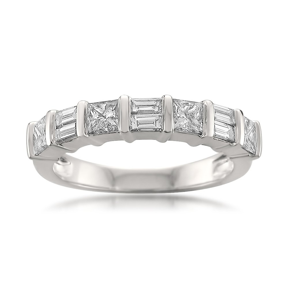 14k White Gold Princess-Cut & Baguette Diamond Bridal Wedding Band Ring (1 cttw, I-J, I1-I2), Size 7.5
