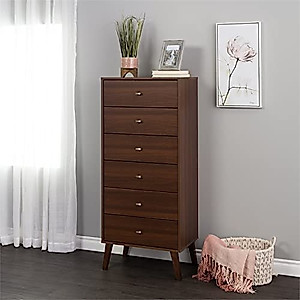 Prepac Milo Mid-Century 6 Drawer Tall Dresser Chest For Bedroom, Dresser, 16" D x 25" W x 56.25" H, Cherry