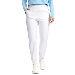 SANTINY Women's Fleece Lined Joggers Water Resistant High Waisted Thermal Sweatpants Winter Pants Hiking Running Pockets(White_M)