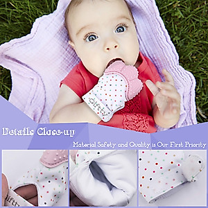 Giftty Baby Teething Mitten, Self-Soothing Teether Glove, Pain Relief Silicone Mitt, Double Breathable, Stay on Baby's Hand, Unisex for Babies 3-12 Months(2 Pink Mittens)