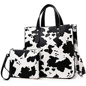 KOON Tote Bag for Women Zebra Print Cows Deer Pattern PU Shoulder Bag Purse Large Satchel Handbag for Work Travel Shopping (cows)