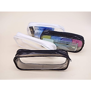 Pack of 4 Clear PVC Pencil Pouch with Zipper, Portable Transparent Big Capacity Pencil Case Makeup Bag for Stationery and Travel Toiletries Organizing(Black and White)
