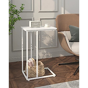 Innerjoin C Shaped End Table, C Side Table for Sofa, Couch and Bed, Tv Tray Table fits Small Space, Living Room Bedroom, White