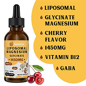 Magnesium Glycinate Liquid Drops - Liposomal Chelate with Cherry Flavor for Easy Absorption, Promotes Sleep, Mood, Intestinal & Bone Health, Reduces Stress - 60ML (2.04 Fl Oz (Pack of 1))