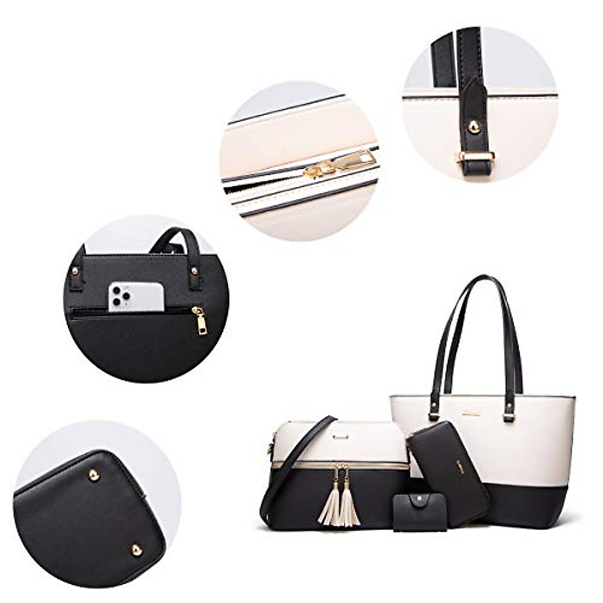 Women Fashion Synthetic Leather Handbags Tote Bag Shoulder Bag Top Handle Satchel Purse Wallet Set 4pcs