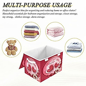 Storage Bins with Lids Foldable Storage Baskets Storage Cubes Collapsible Closet Organizer Containers with Cover Valentine's Day Card Romantic Flowers for Home Office Organizer Closet, Shelves, Toy, N