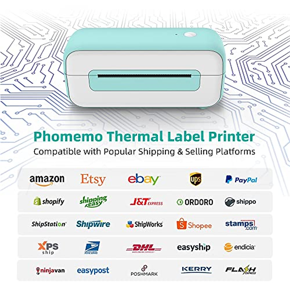 Label Printer with Thermal Shipping Blue Label - 4" x 6", 500 Sheets