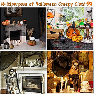 Xgunion Halloween Creepy Cloth 6PCS 30×72inch Black Halloween Cloth Decor Halloween Decoration Spooky Creepy Gauze Cloth for Halloween Party Outdoor Indoor Decorations