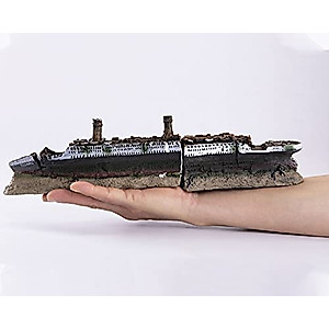 IBWell 15 inch Large Ship Wreck Resin Aquarium Castle Decorations Fish Tank Ornaments