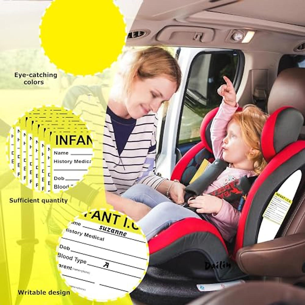 Infant I.C.E.(in Case of Emergency) Card Sticker 3 x 4 Inch Child Emergency Identification Contact Car Seat Stickers - Kids Car Seats Alert Attachment Tag Safety Decals 25 Pcs