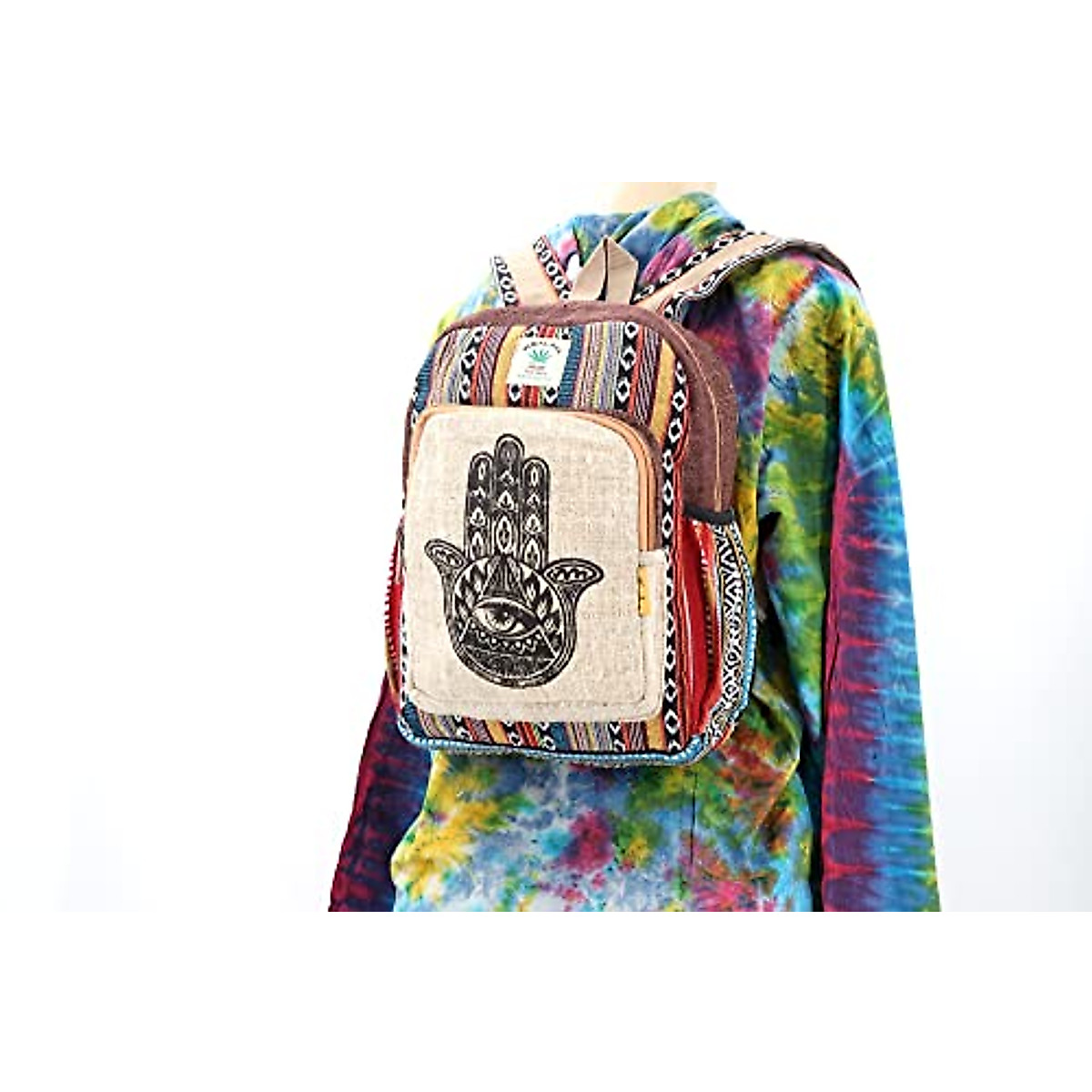Unique Hand Print Mini Hemp Backpack Small Back Pack Hippie Bag Pack Festival Bag Pack 100% Hemp|100 VEGAN| FAIR TRADE | Handmade with Love