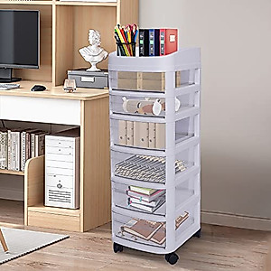 Plastic Wide Storage Drawer Cart Cosmetic Storage Tower Craft Storage Containers Bins with 6 Clear Drawers